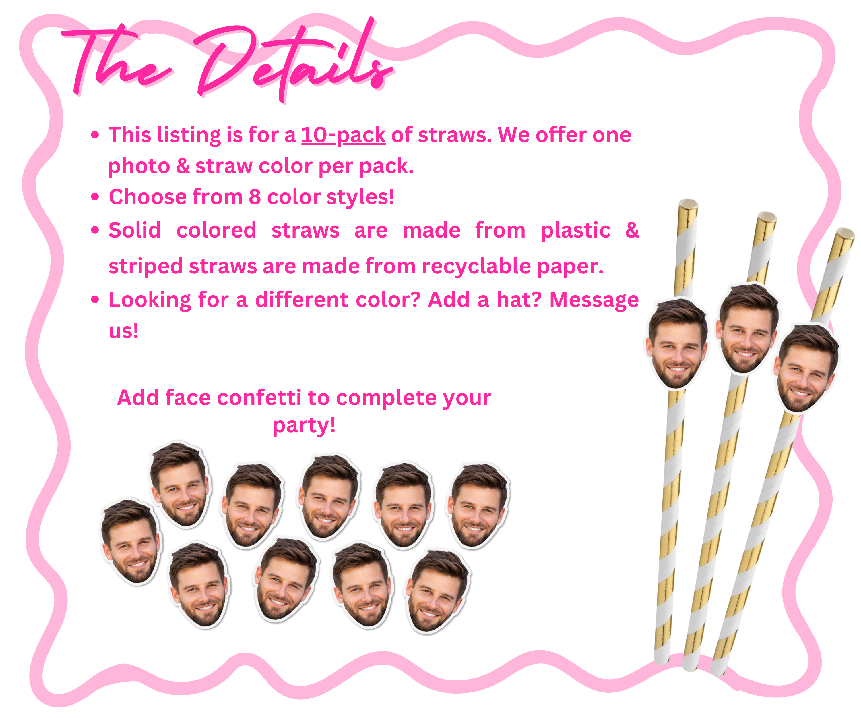 Custom Face Straws | Bachelorette Party Favor | Sunkissed Party Co.